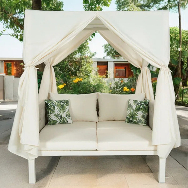 Kyelar 57.52 Metal Outdoor Patio Daybed Gray Beige